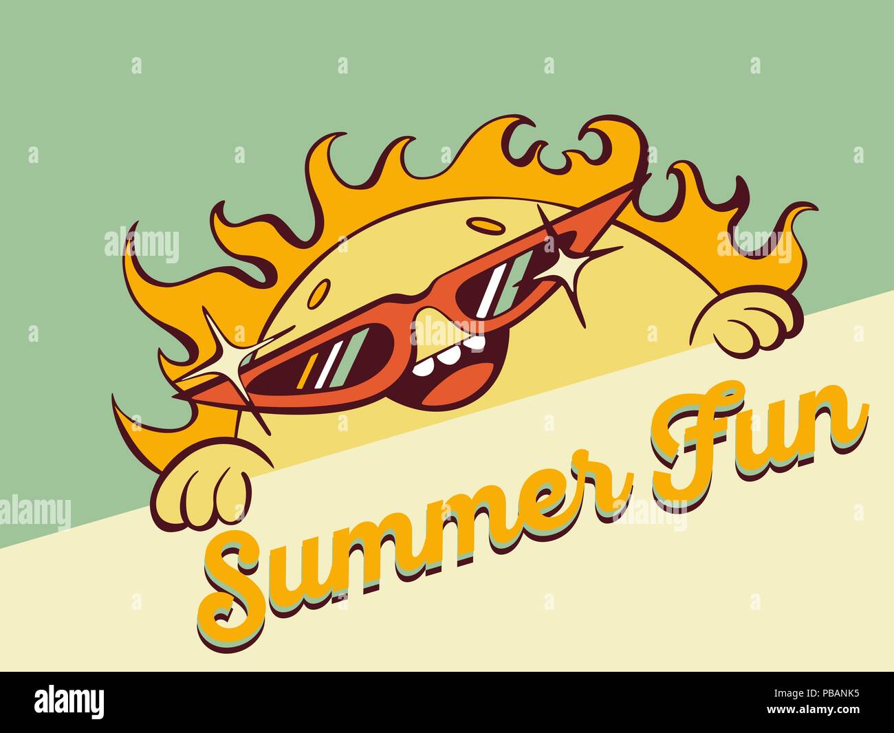 Cute cartoon sun in sunglasses look out, vector illustration, retro ...