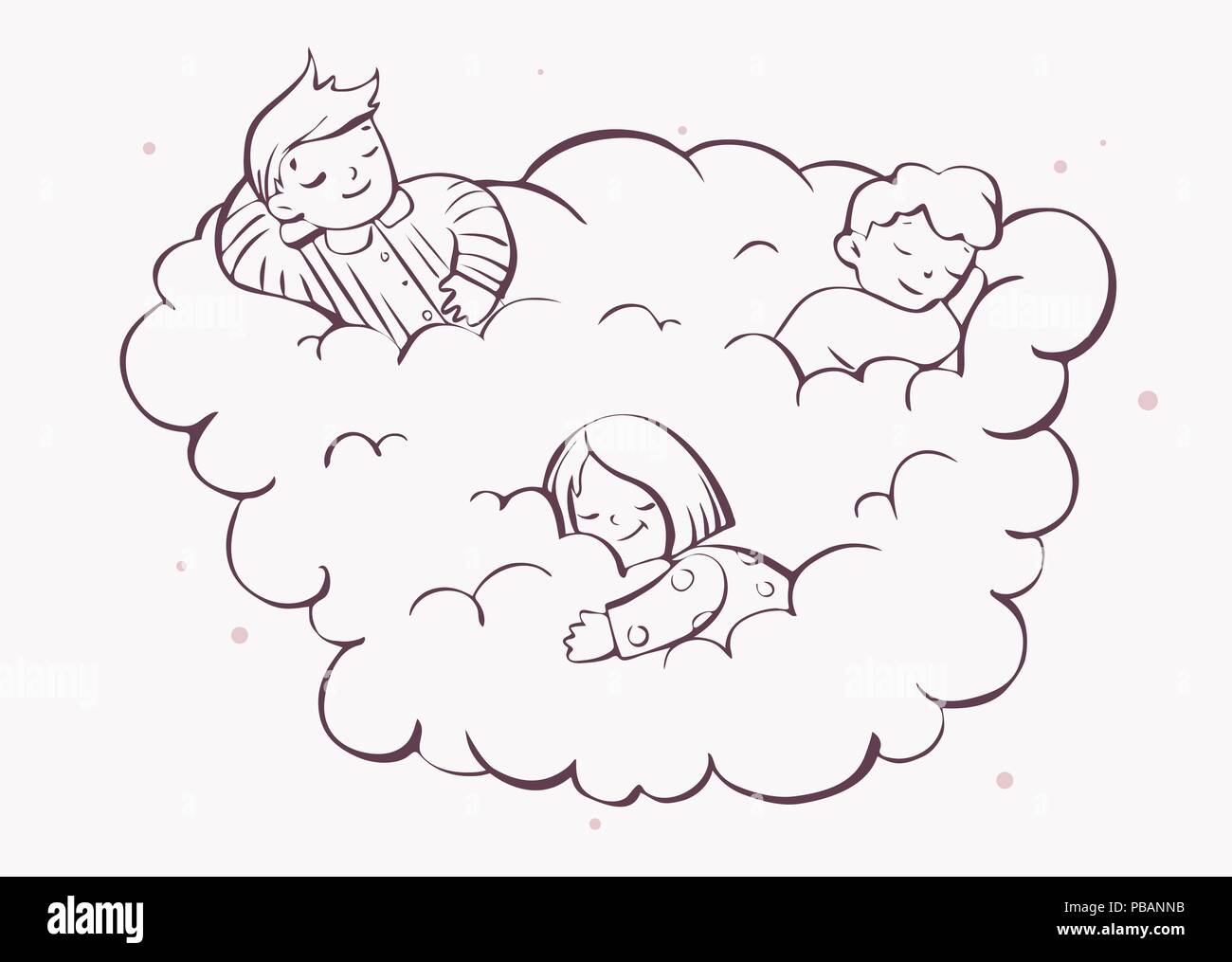 Children dreaming on cloud colouring. Cartoon style vector illustration ...