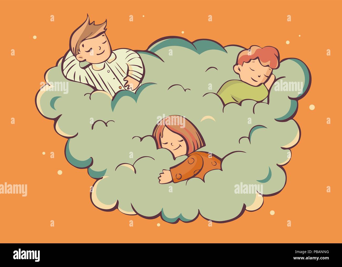 Children sleeping on cloud. Cartoon style vector illustration Stock ...