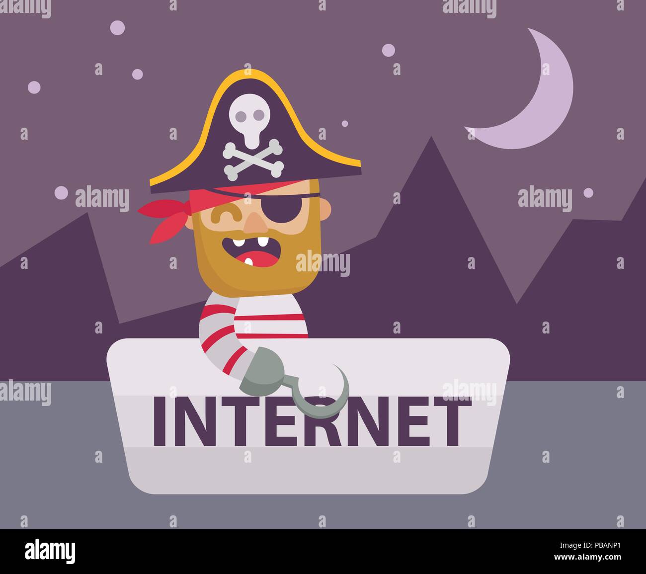 Web pirate in internet boat. ?opyright infringement concept. Flat ...