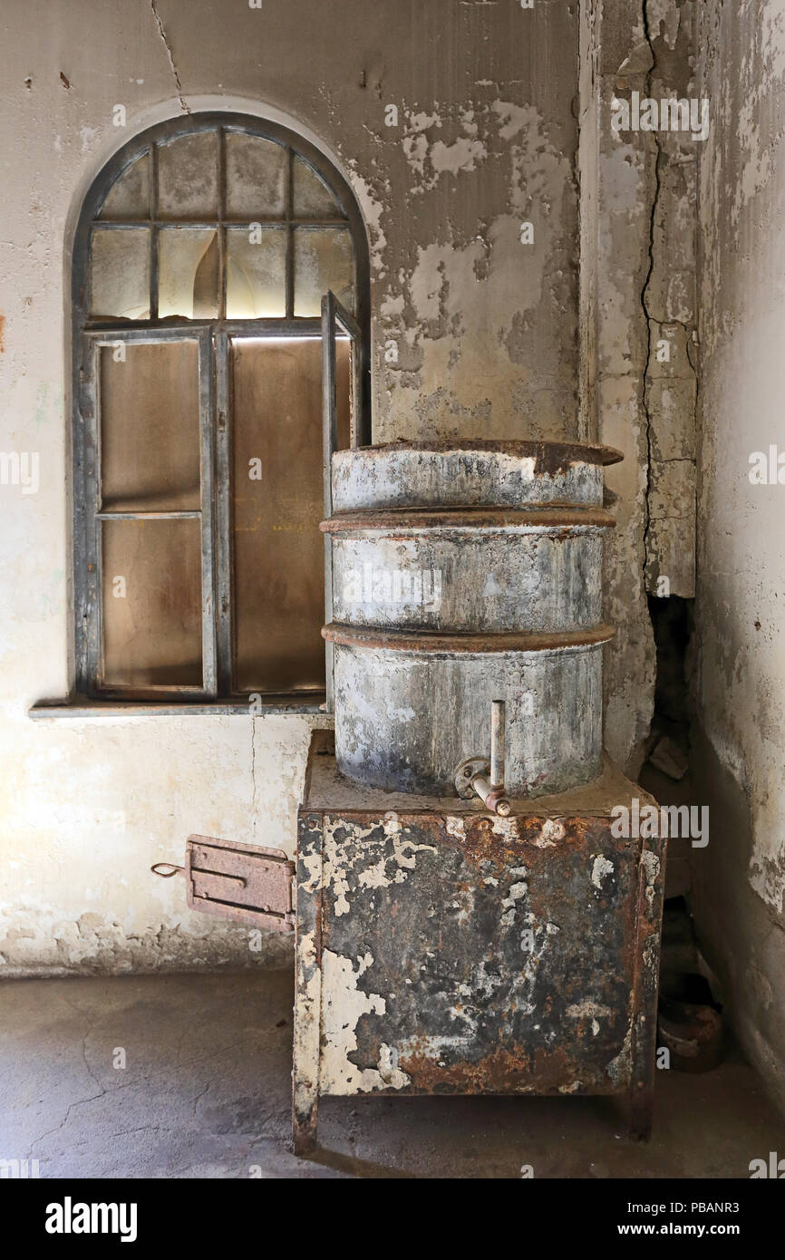 Ice factory boiler at Kolmankop, a ghost town in the Namib desert in ...