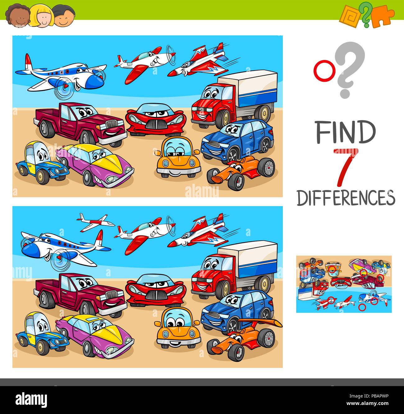 Cartoon Illustration of Finding Seven Differences Between Pictures ...
