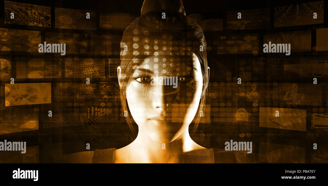 Technology Abstract Background with Woman Using Advanced Software Stock ...