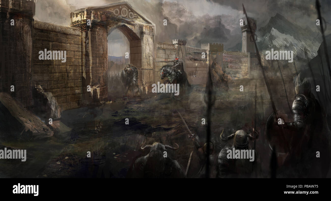 two armies fighting a battle Stock Photo - Alamy