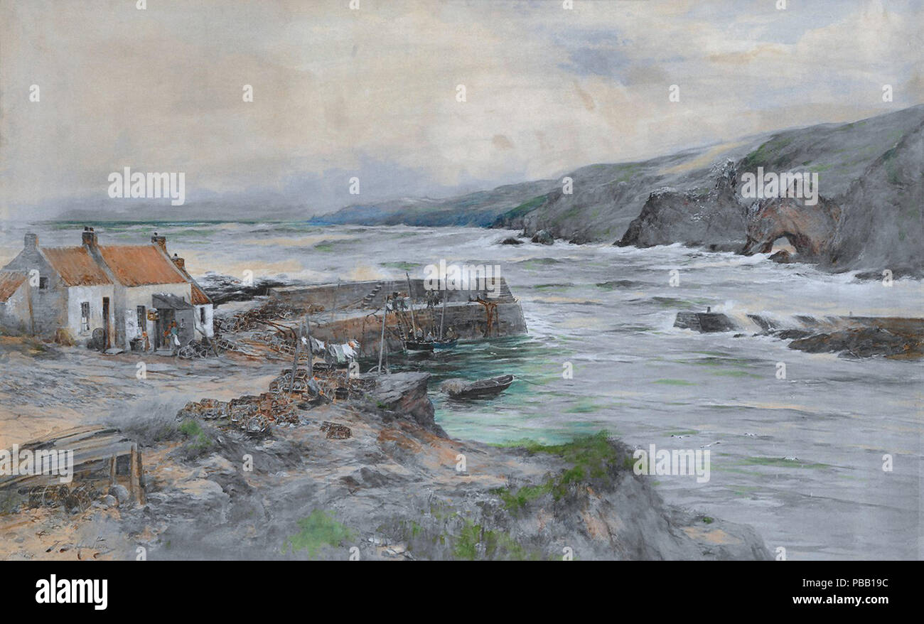 Hutton Thomas Swift - Coastal Scene with Figures and Fishing Boats ...