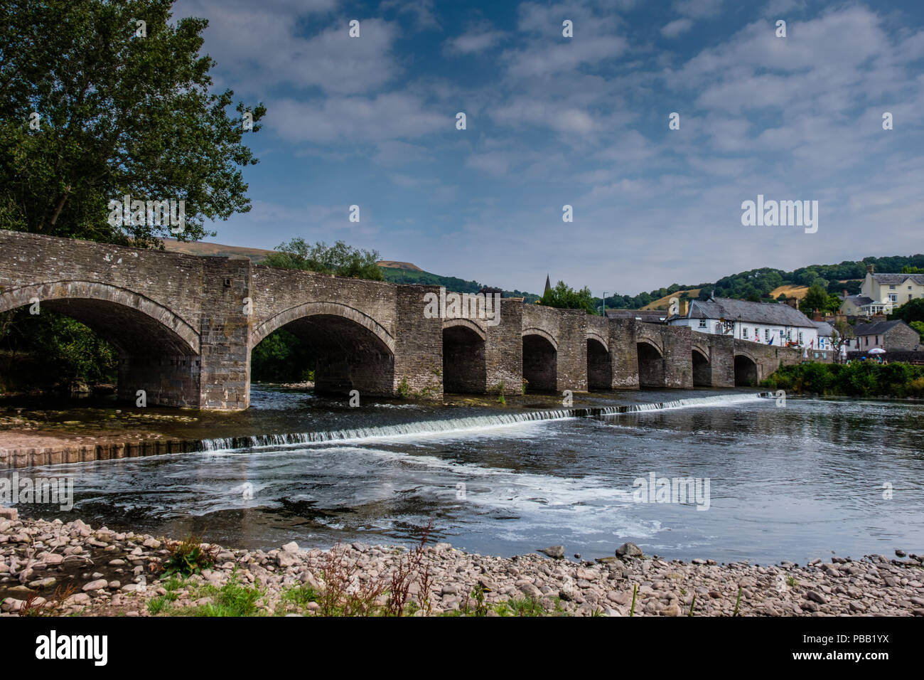 The bridge across the River Usk at Crickhowell, Powys, Wales Stock ...