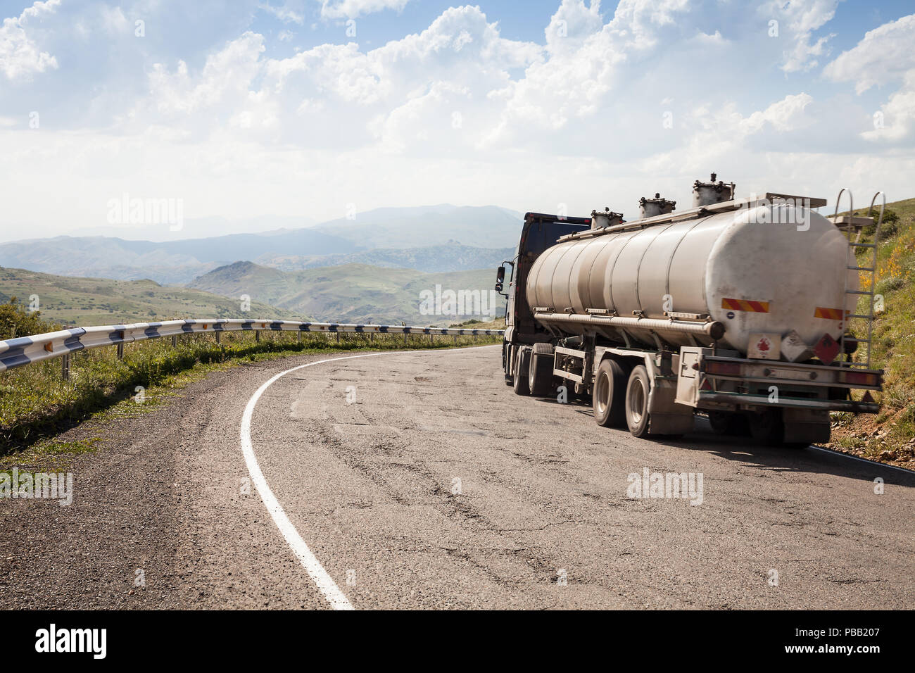 Tank Truck, Tanker on Highway Mountain Road, Transportation Stock Photo ...