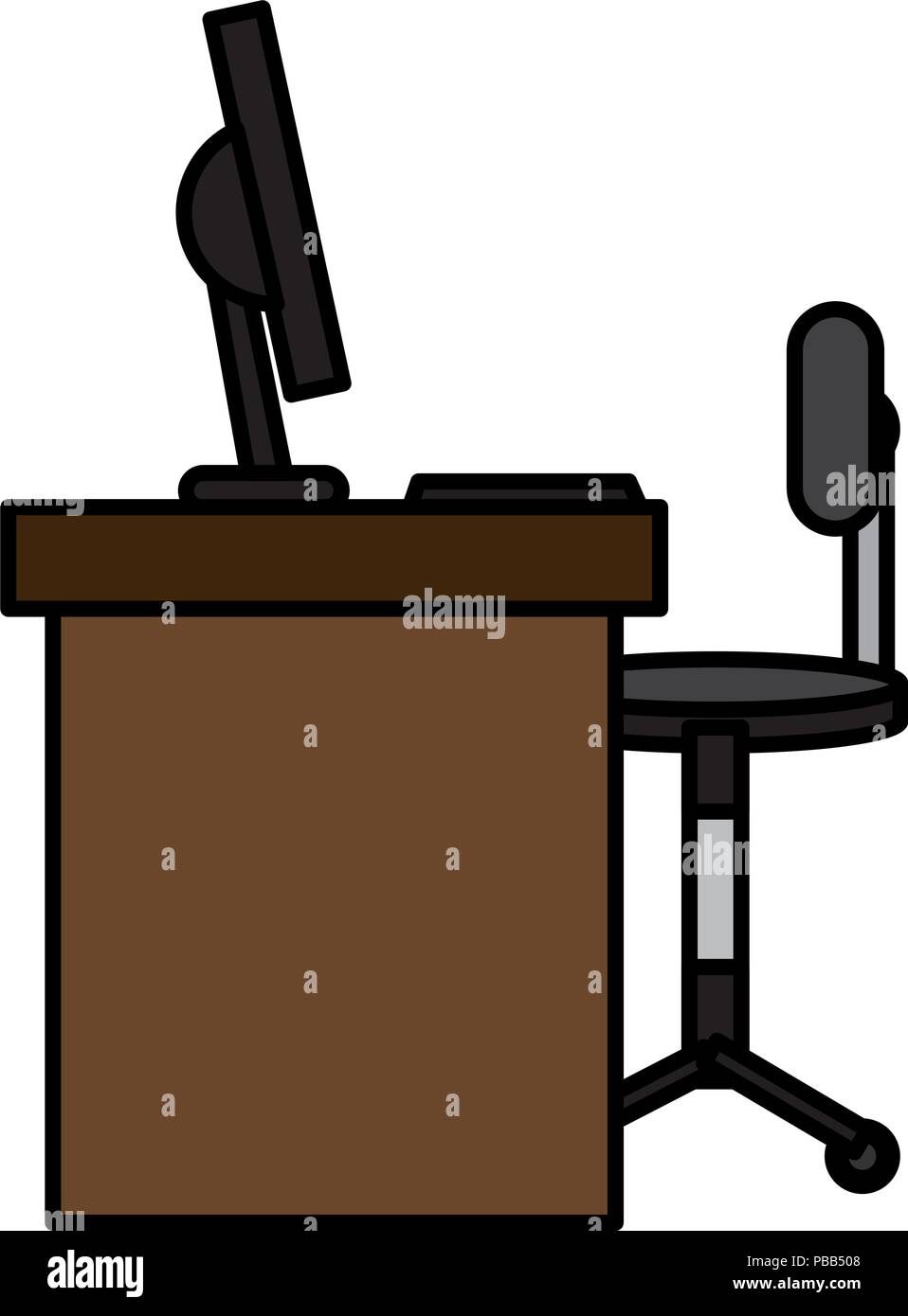 office desk with computer and chair Stock Vector Image & Art - Alamy