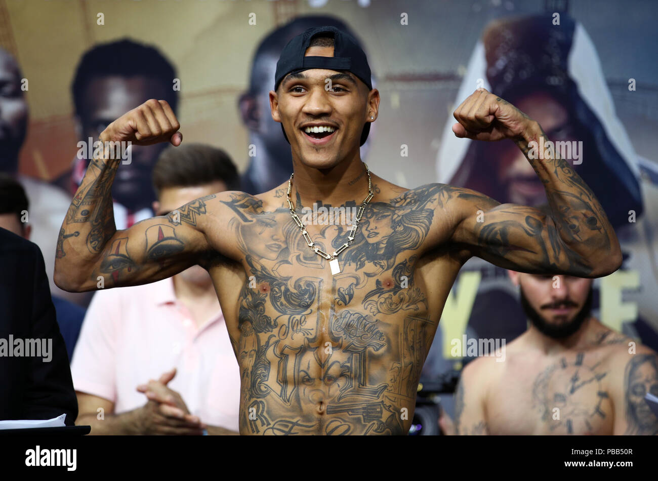 Conor Benn during the weigh-in at Spitalfields Market, London Stock ...