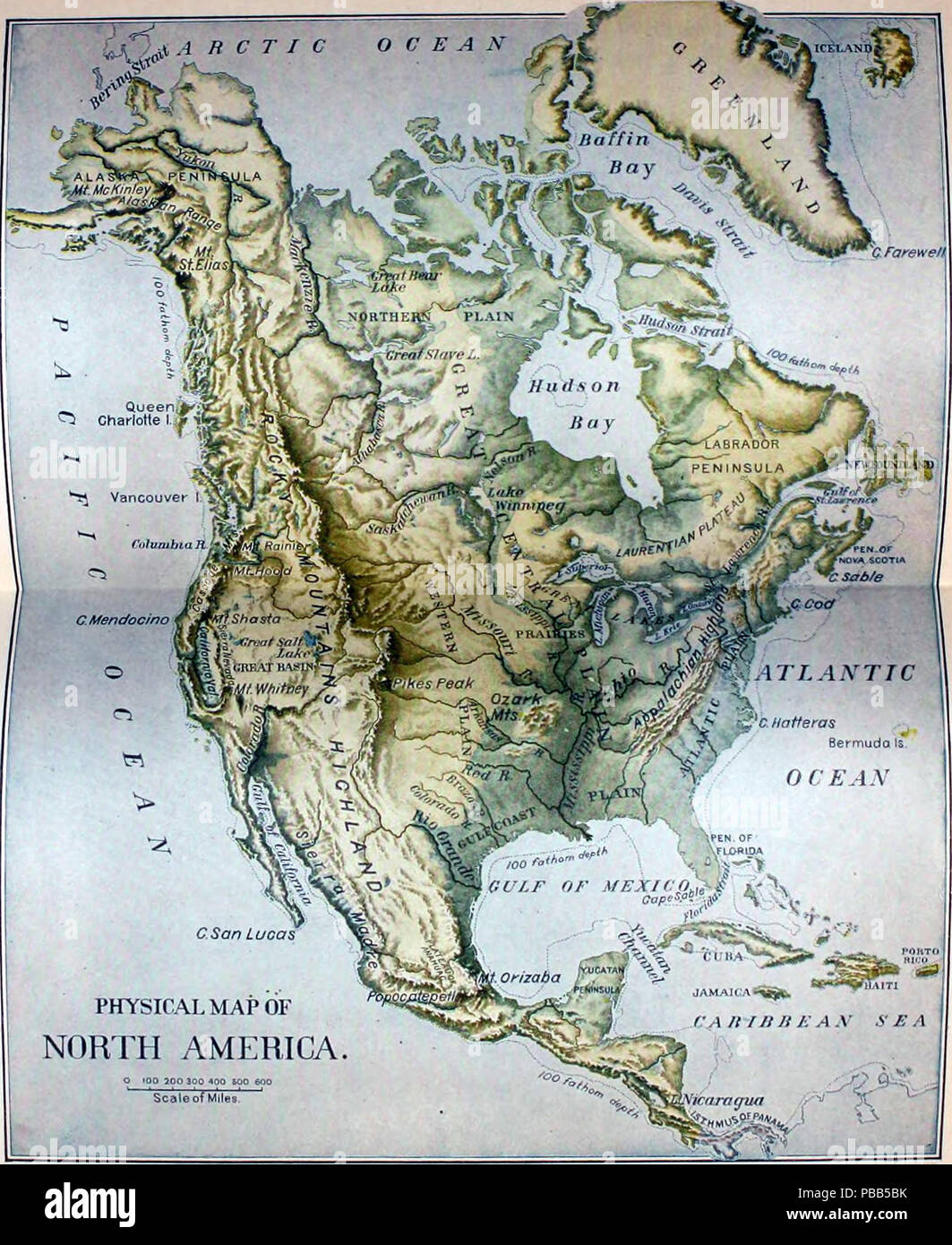 1101 NIE 1905 America - North - physical map Stock Photo - Alamy