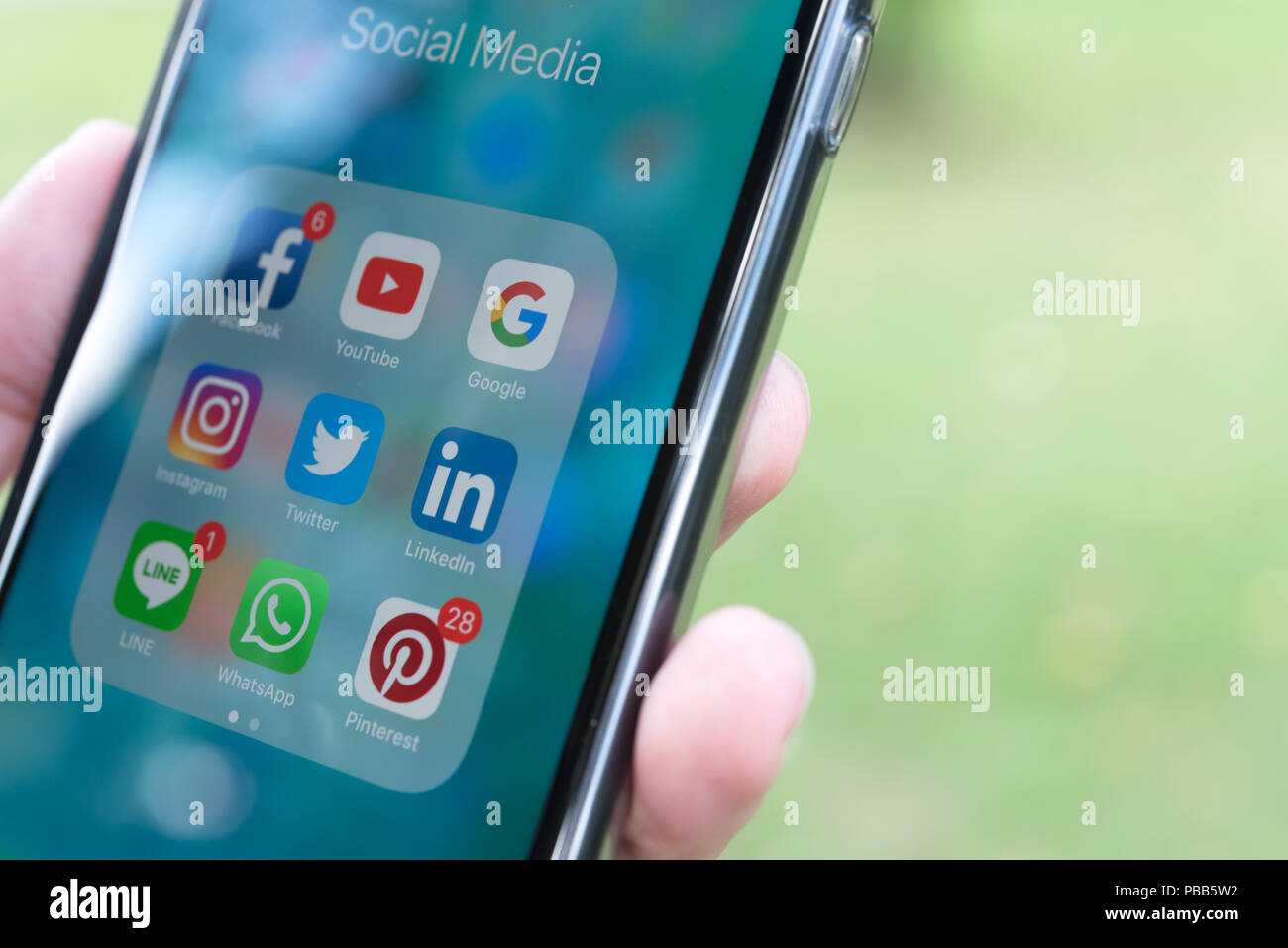BANGKOK, THAILAND- 02 July 2018 :Hands of man use Iphone with ...