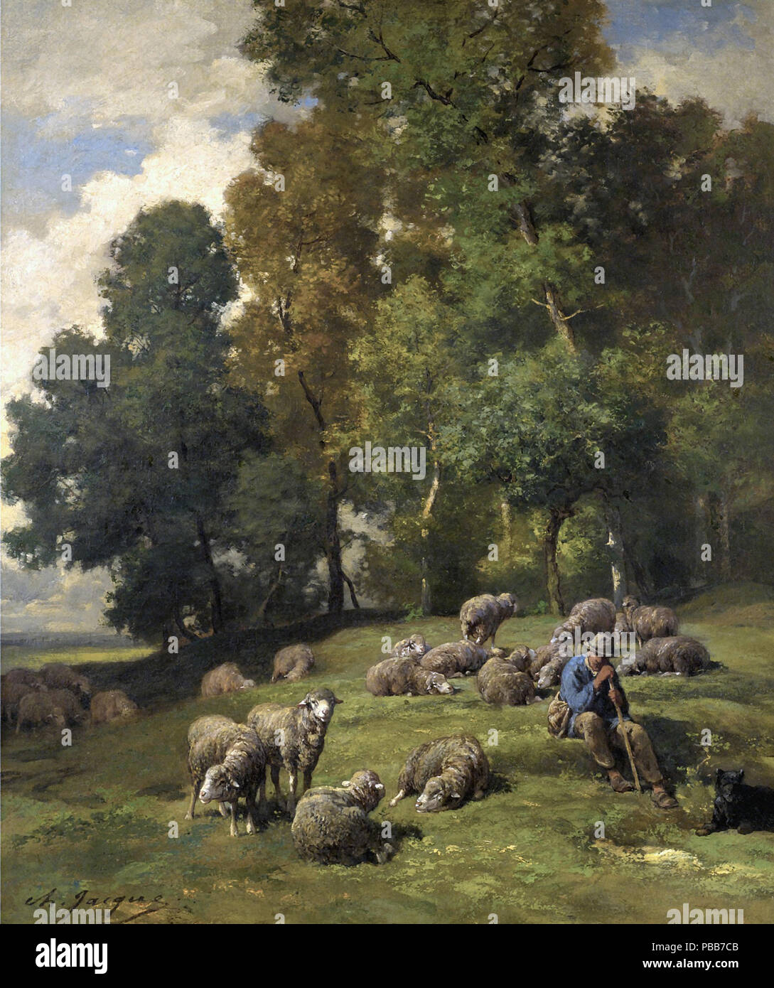 Jacque Charles Emile - Shepherd in a Field with His Flock Stock Photo ...