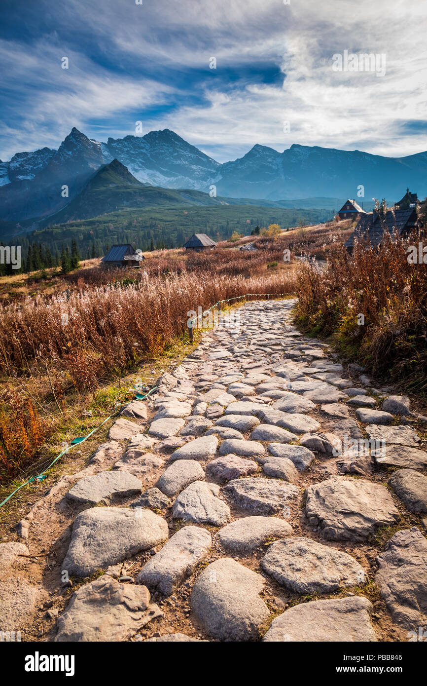 Footpath to the mountain valley in Tatras in autumn, Poland Stock Photo ...