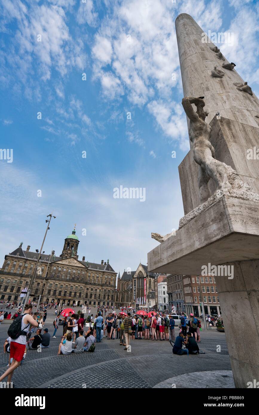 The Dam Square, the National Monument and the Royal Palace Amsterdam ...