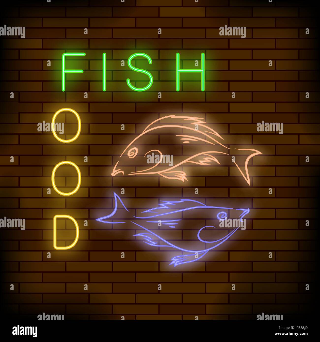 Colorful Neon Fish Food Sign Stock Vector Image & Art - Alamy