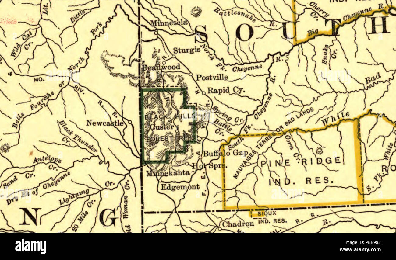 1118 Northern Pacific Railroad map circa 1900 Black Hills Stock Photo ...