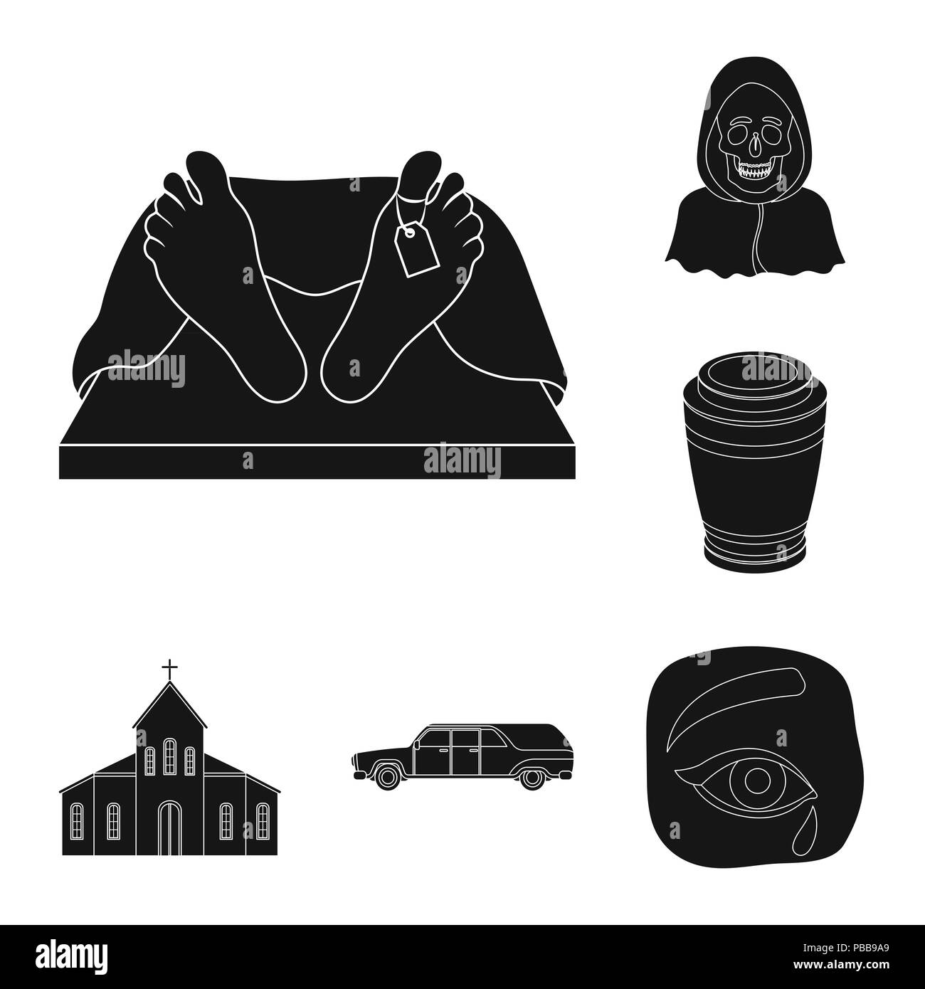 Funeral ceremony black icons in set collection for design. Funerals and ...