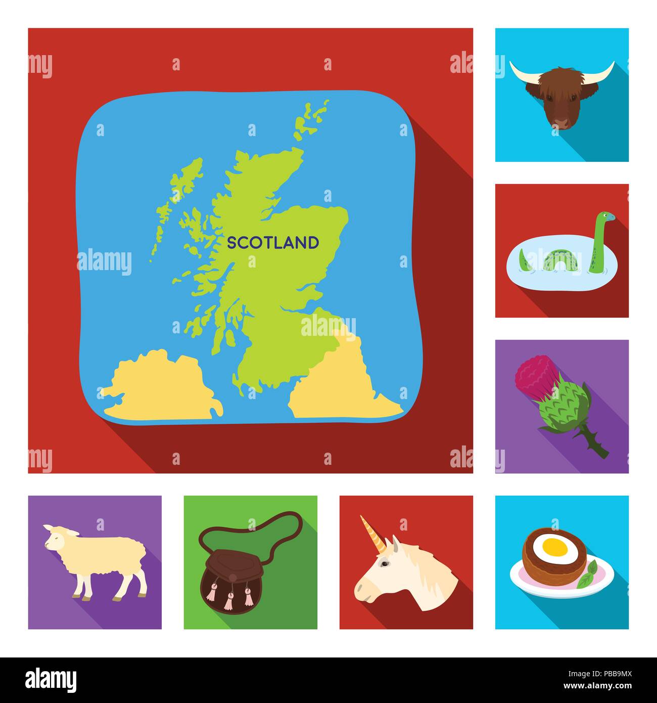 Country Scotland flat icons in set collection for design. Sightseeing ...