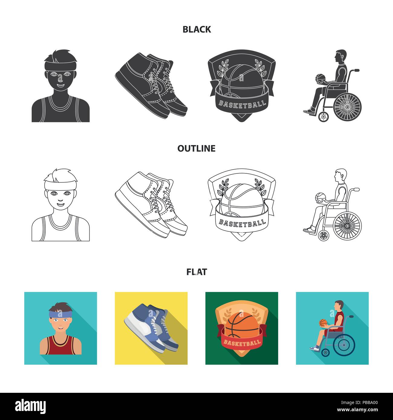 Basketball and attributes black,flat,outline icons in set collection ...