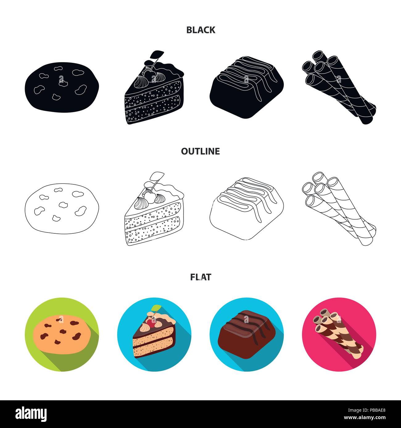 American cookies, a piece of cake, candy, wafer tubule. Chocolate ...
