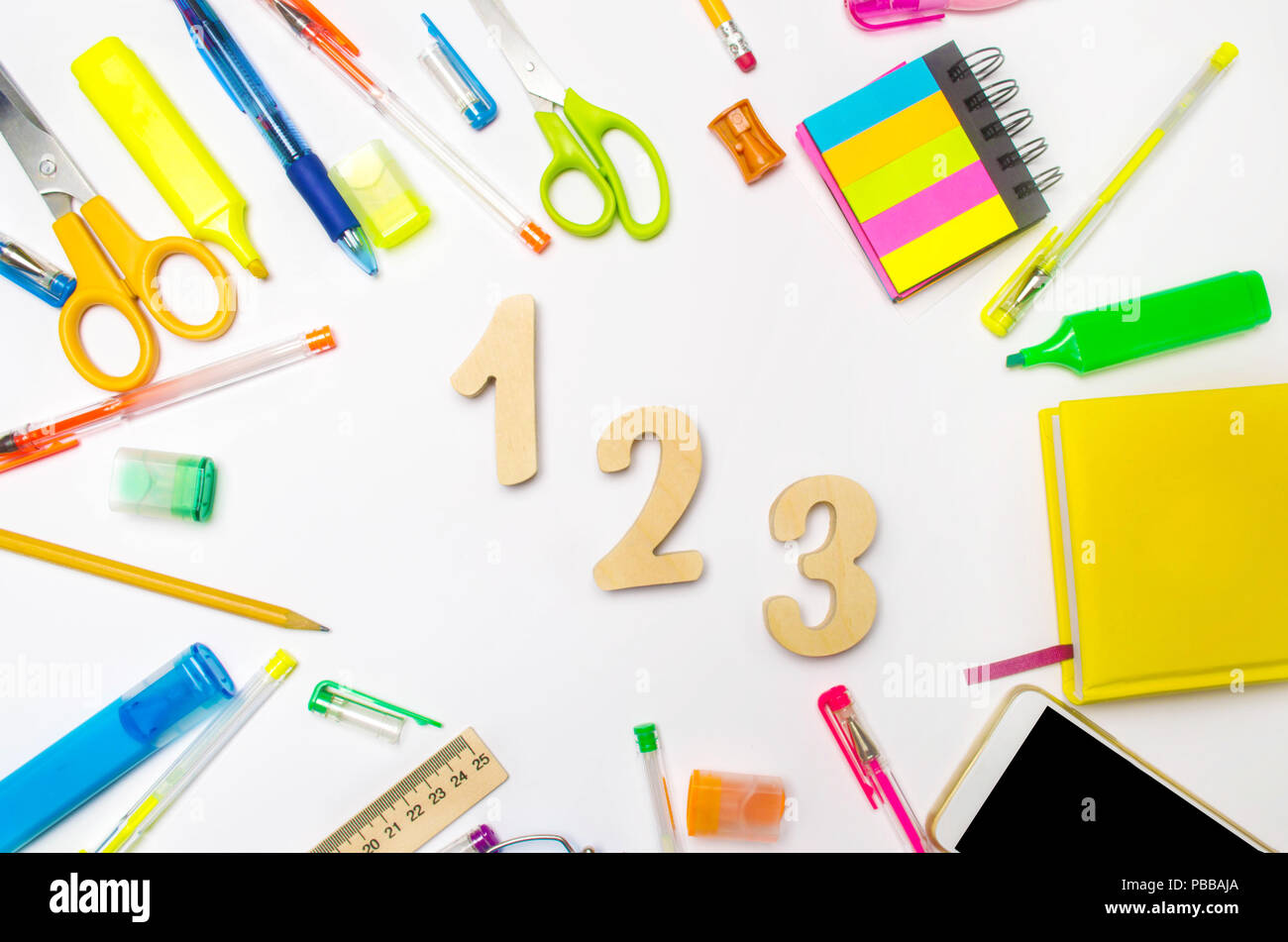 mathematics. numbers 1, 2, 3 on the school desk. concept of education ...