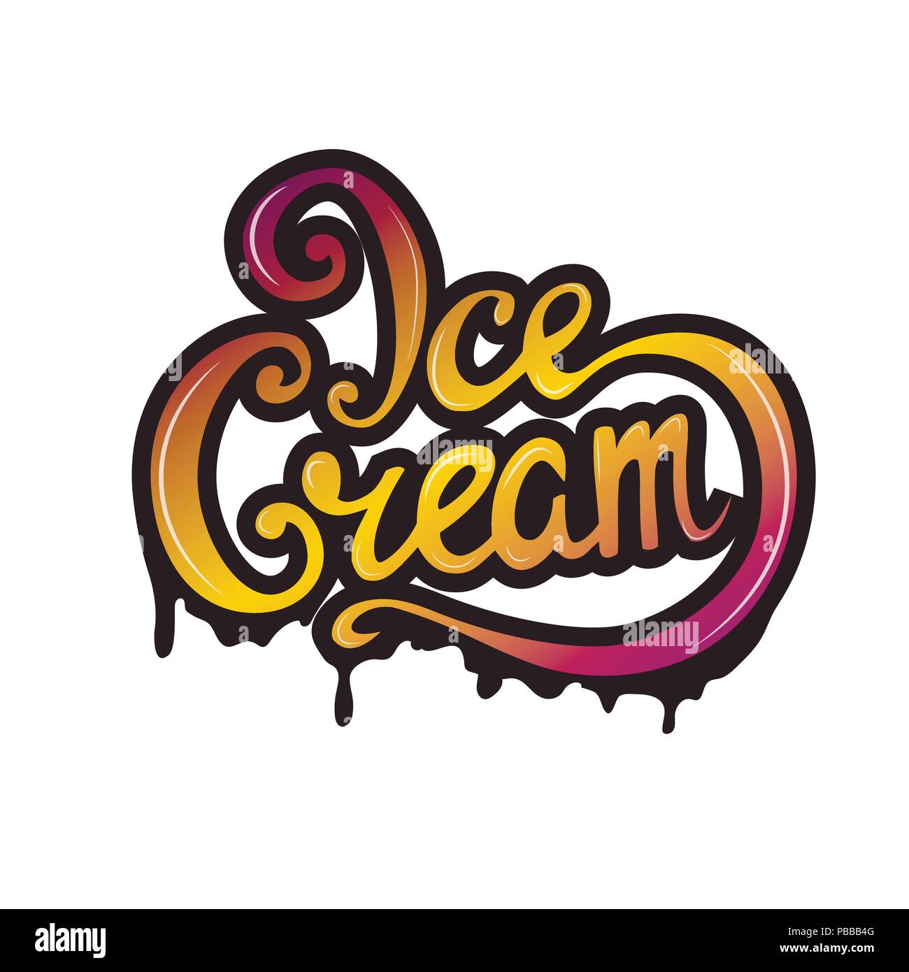 Handwritten inscription ice cream, lettering, calligraphy. Shop, cafe ...