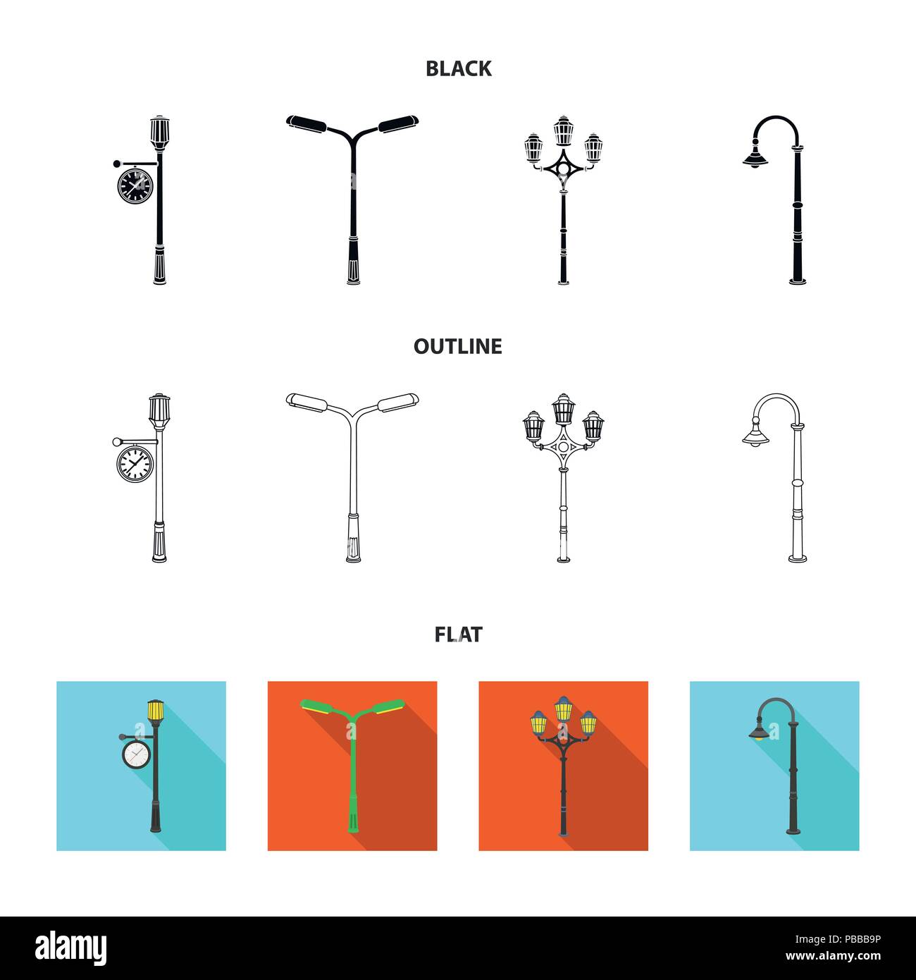 Lamppost in retro style,modern lantern, torch and other types of ...