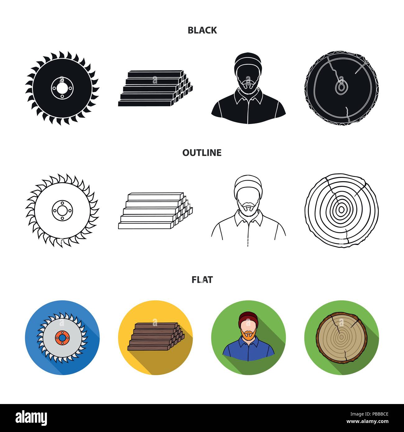 Circular saw, a working carpenter, a stack of logs. A sawmill and ...