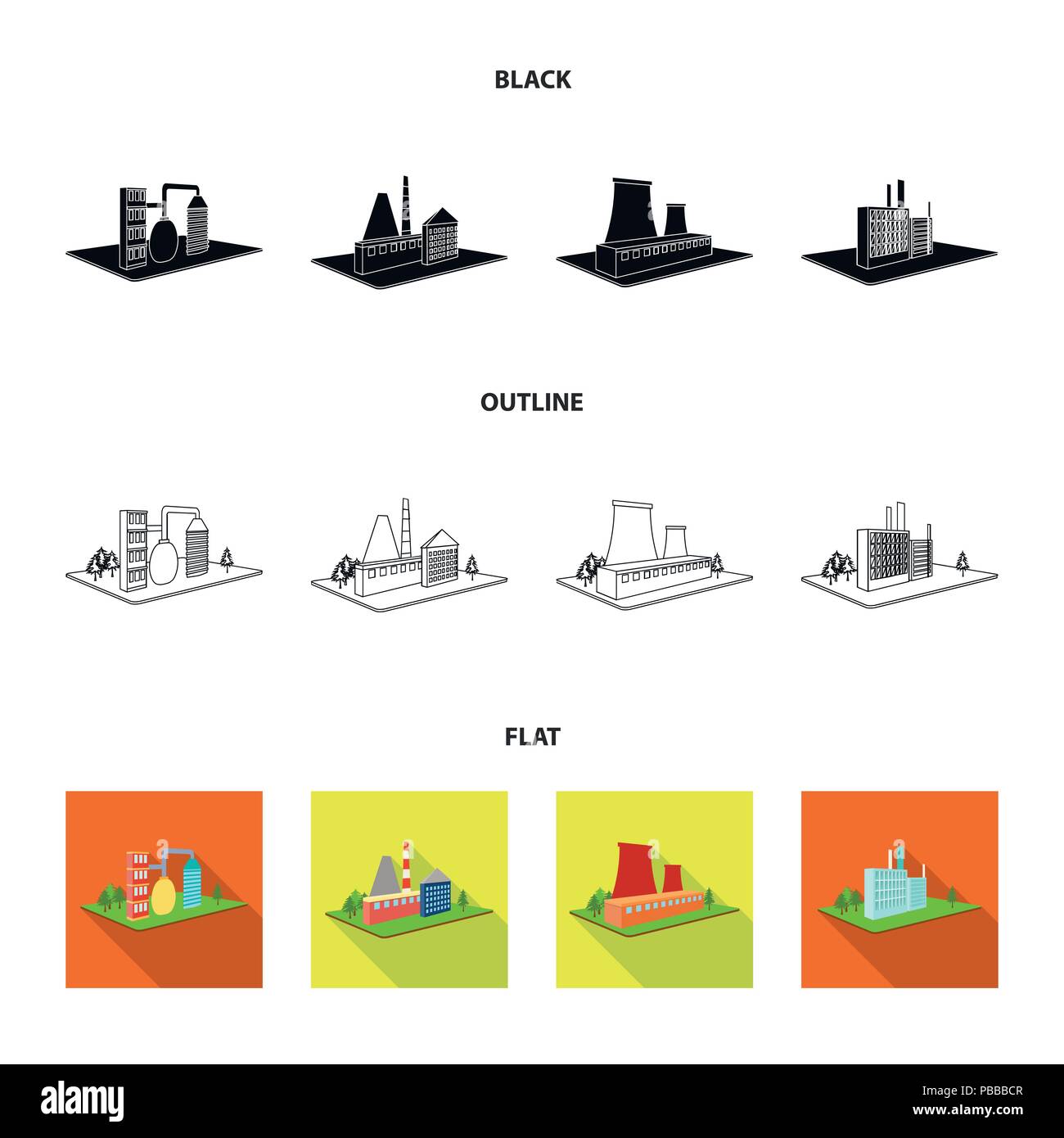 Processing factory,metallurgical plant. Factory and industry set ...