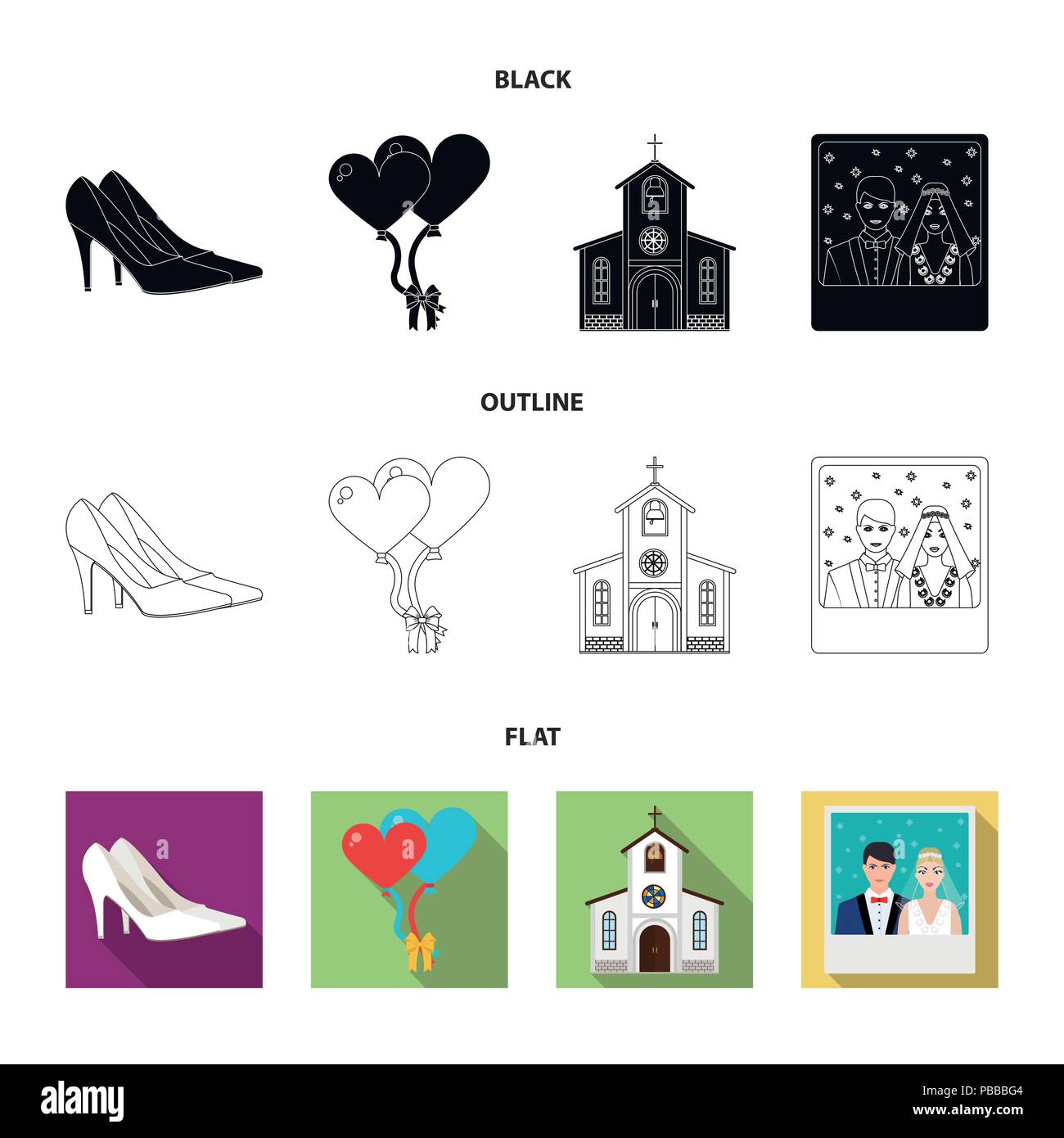 Wedding and Attributes cartoon ,flat,outline,black icons in set ...