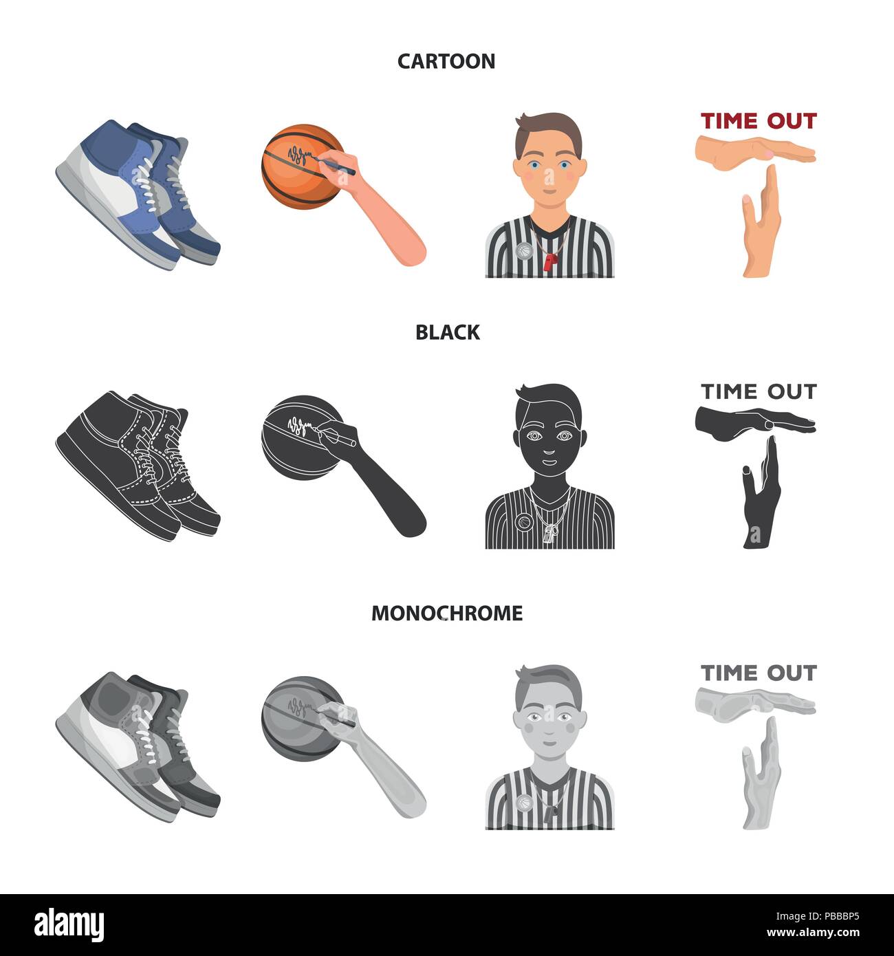 Basketball and attributes cartoon,black,monochrome icons in set ...