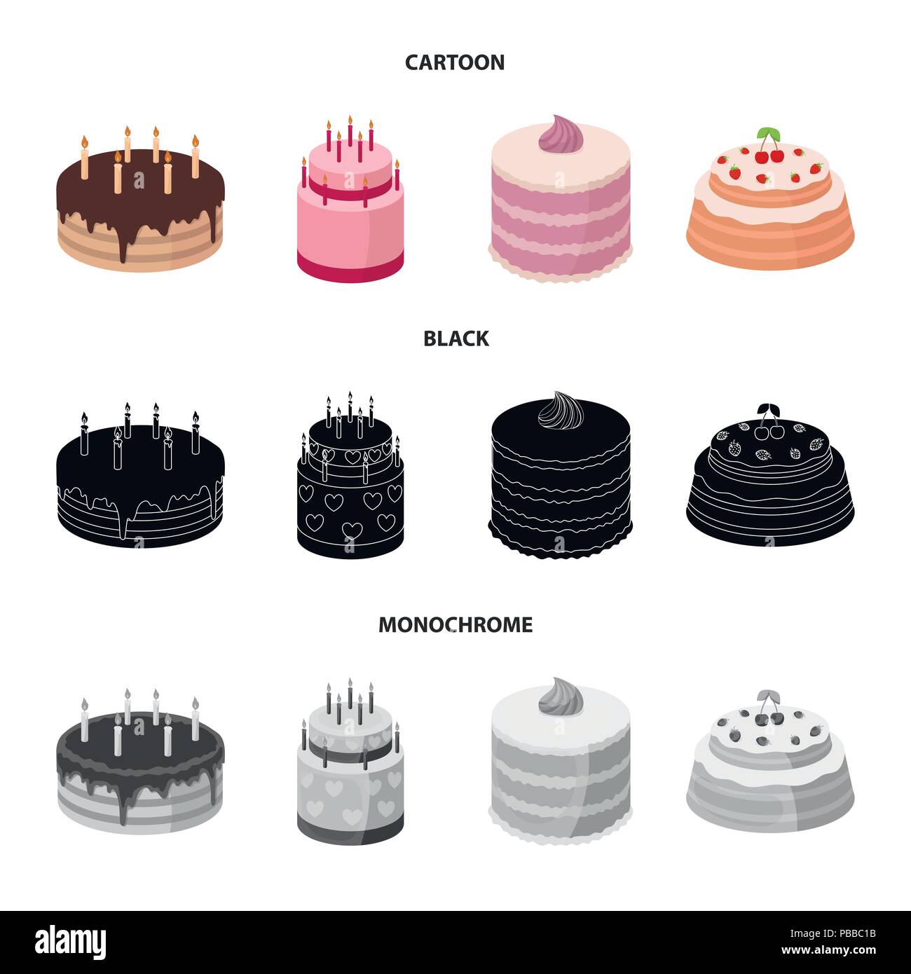 Sweetness, dessert, cream, treacle .Cakes country set collection icons ...