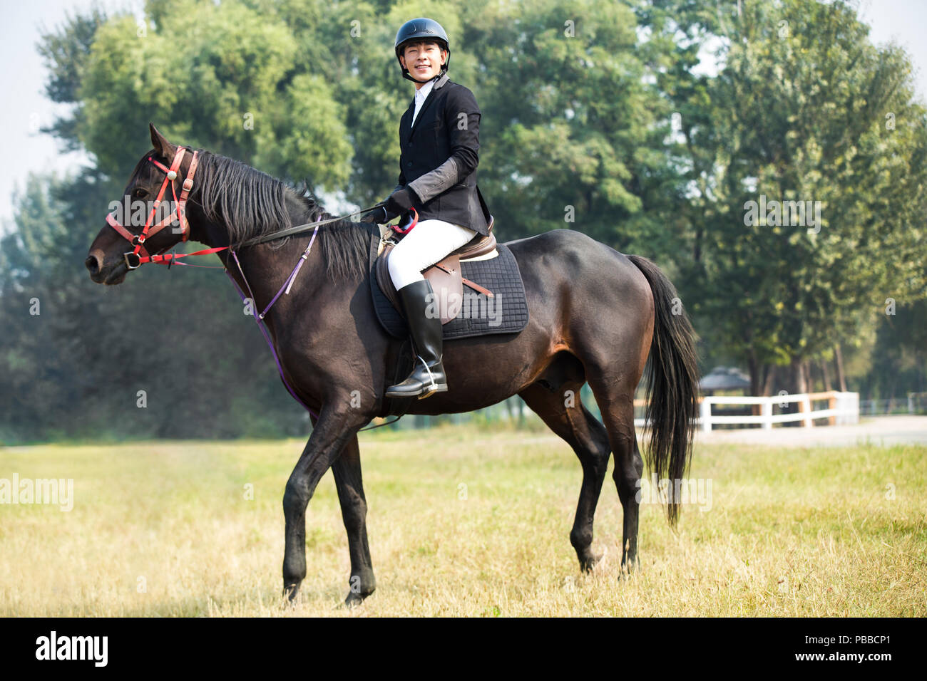 Young Chinese man riding horse Stock Photo - Alamy
