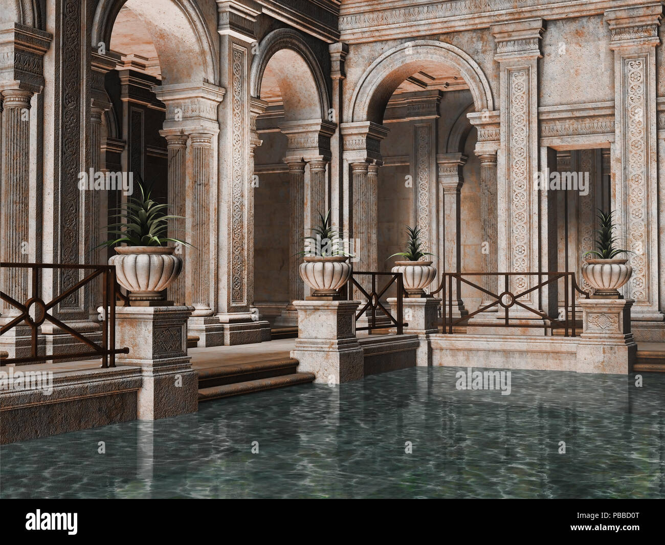 Ancient Roman building with a pool. 3D render Stock Photo - Alamy