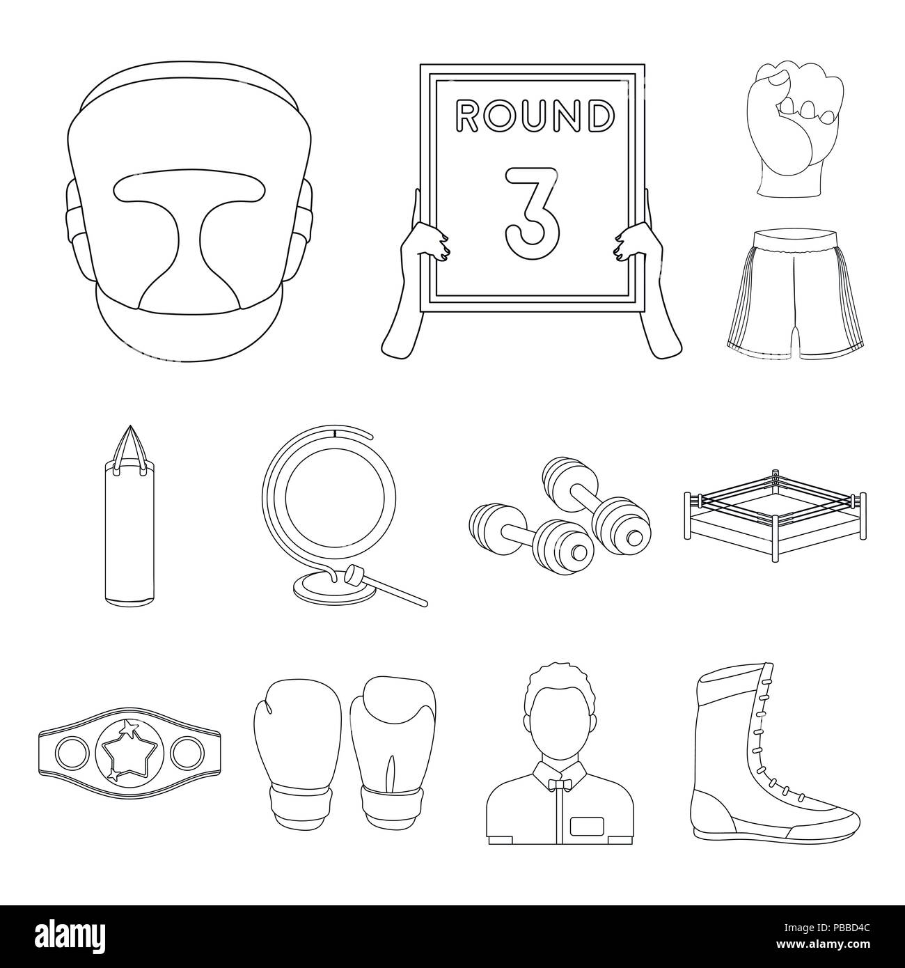 Boxing extreme sports outline icons in set collection for design. Boxer ...