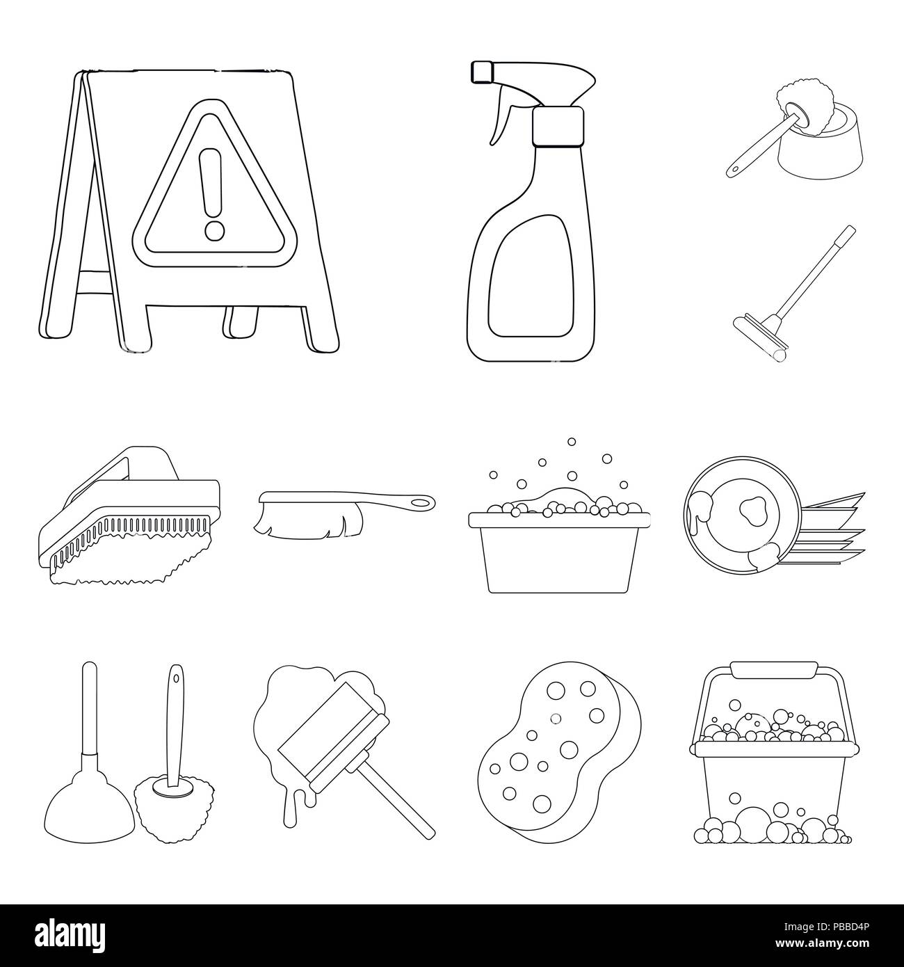 Cleaning and maid outline icons in set collection for design. Equipment ...