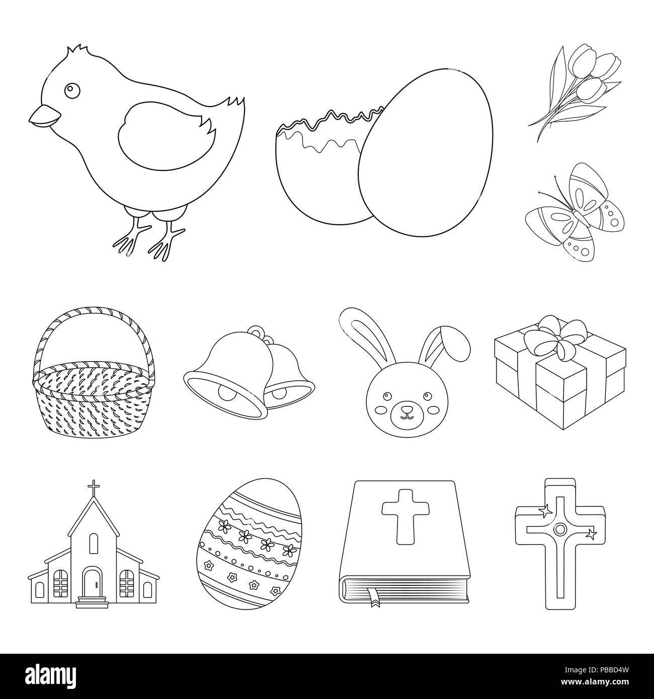 Easter is a Christian holiday outline icons in set collection for ...