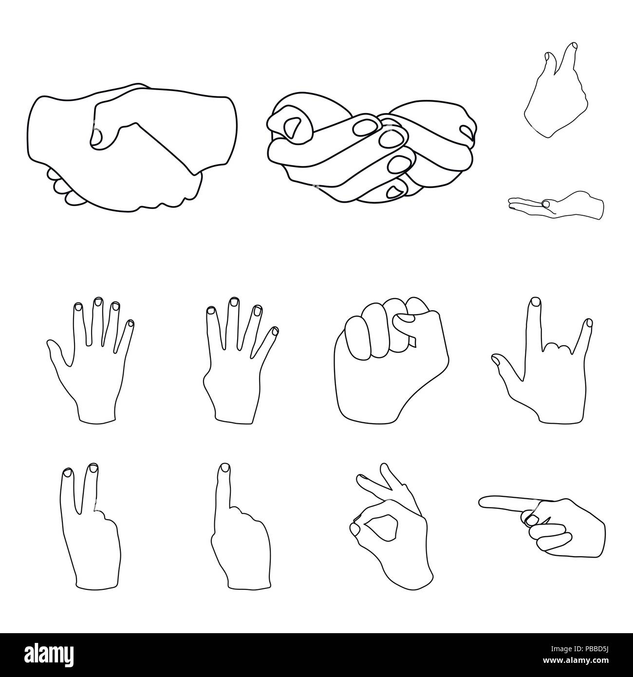 Hand gesture outline icons in set collection for design. Palm and ...