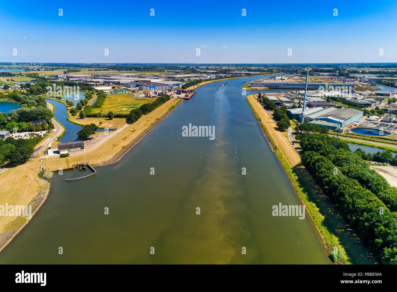 aerial view of River Rhine in an area of the Netherlands Stock Photo ...
