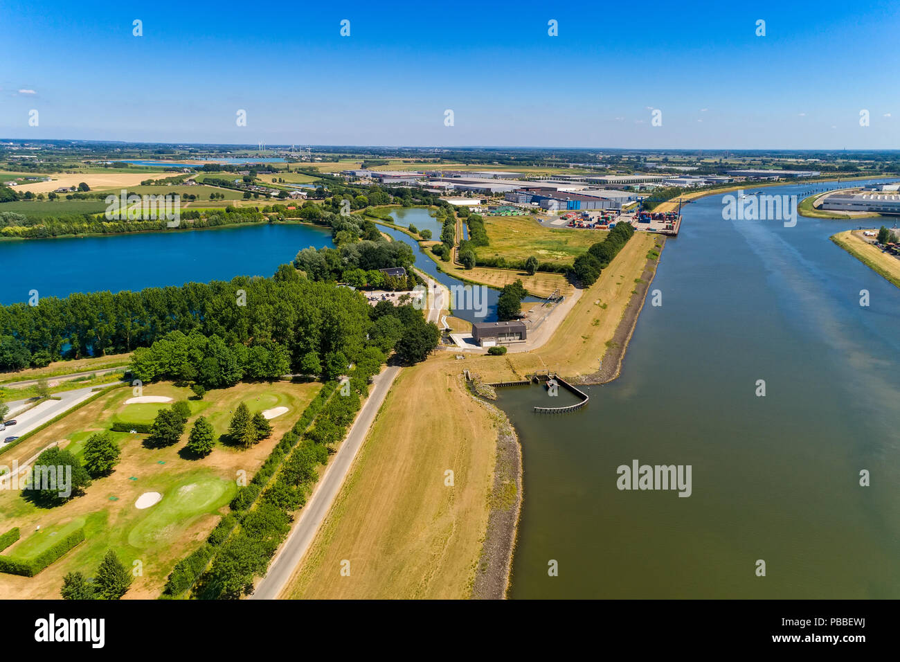 aerial view of River Rhine in an area of the Netherlands Stock Photo ...