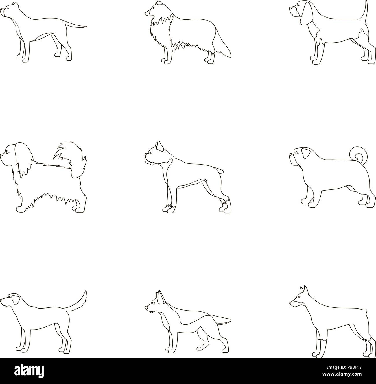 Dog breeds set icons in outline style. Big collection of dog breeds ...