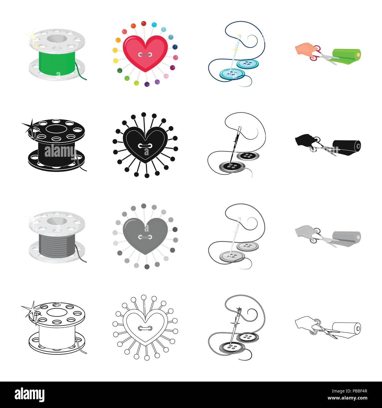 Threads for sewing, a pillow for pins, a needle with thread and a ...