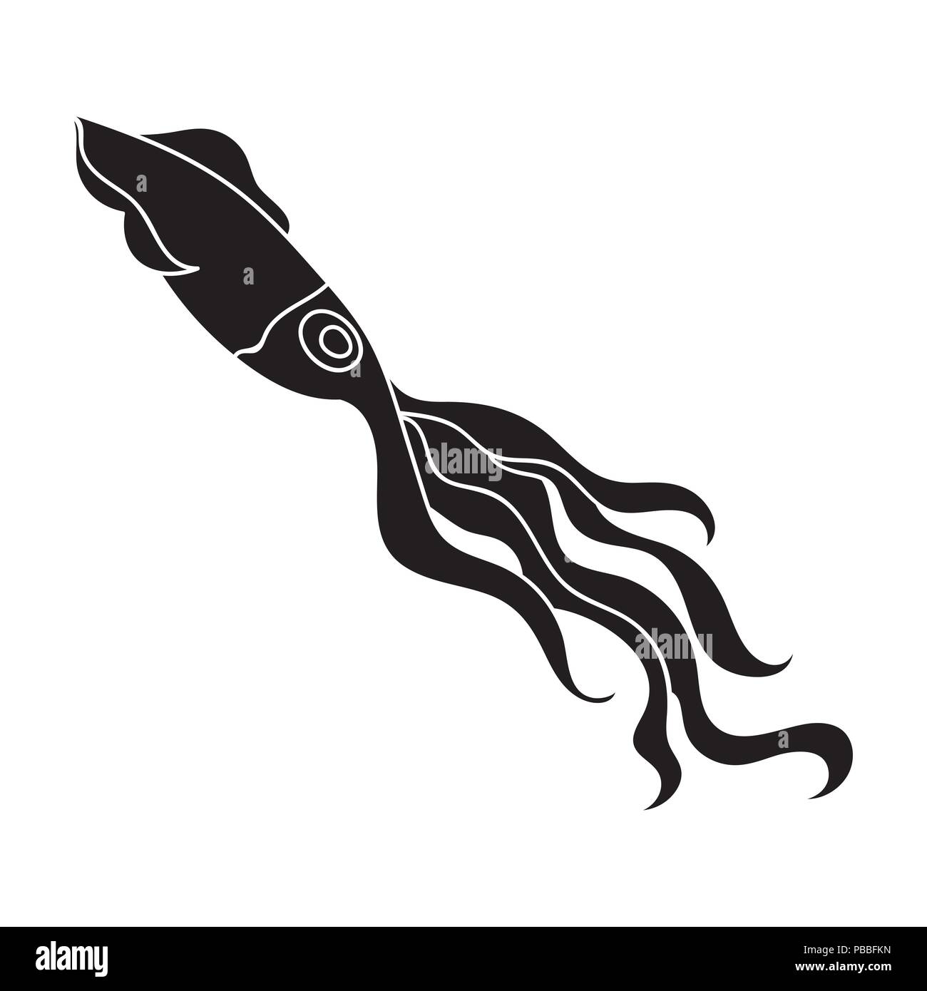 Squid icon in black design isolated on white background. Sea animals ...