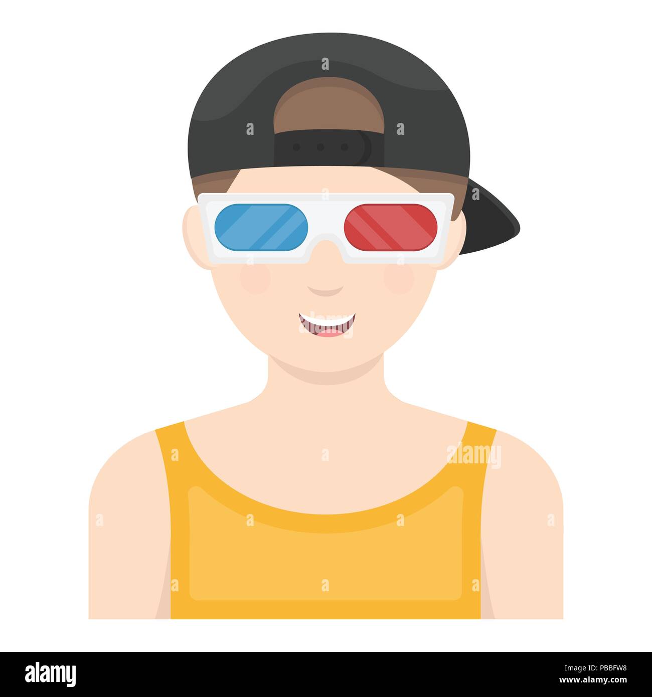 Young man watching movie in 3D glasses. Films and cinema symbol vector ...