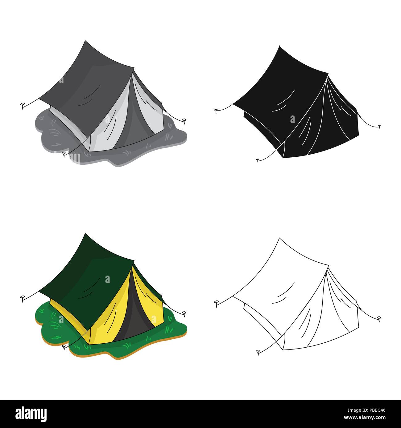 Yellow tent icon in cartoon design isolated on white background. Family ...