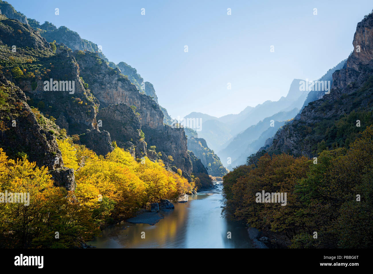 River Aoos valley from Konitsa Bridge Stock Photo - Alamy