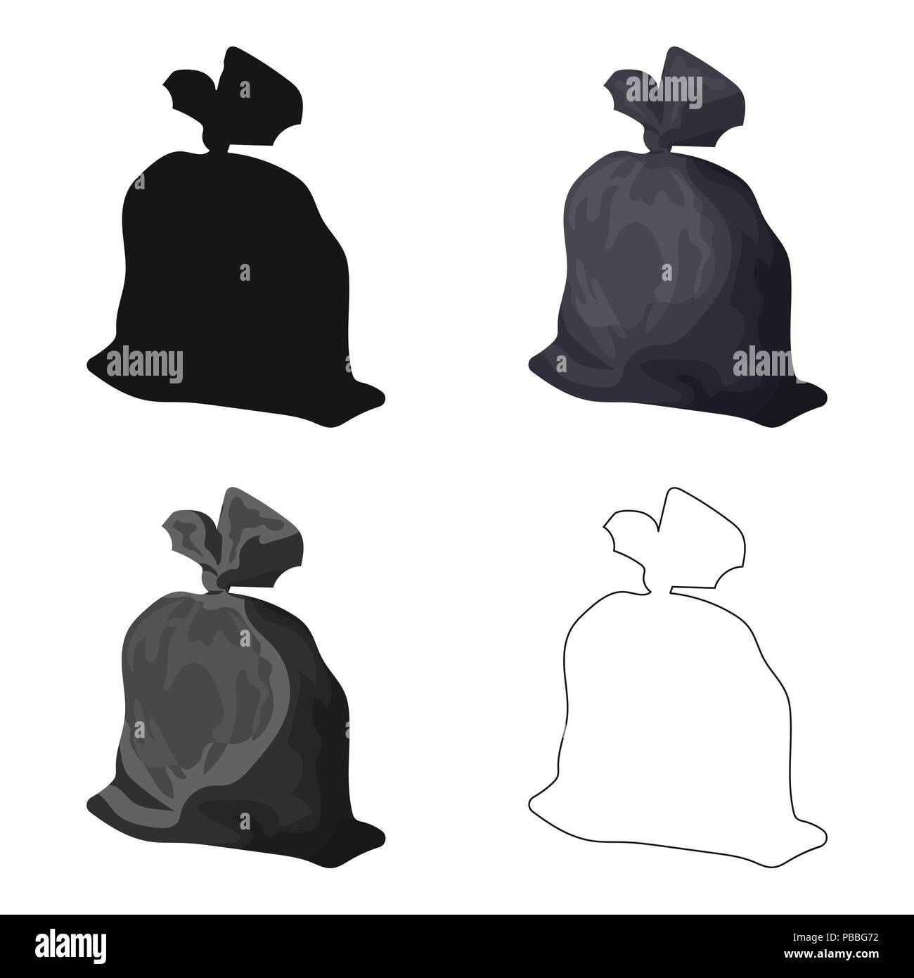 Garbage bag icon in cartoon style isolated on white background. Trash ...