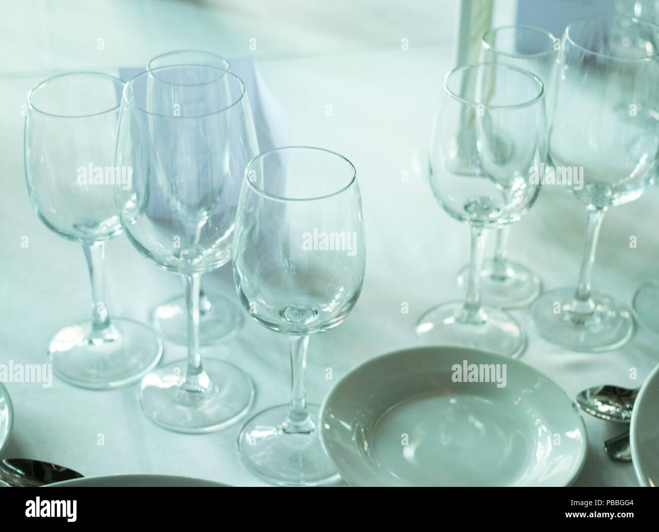 Wedding reception banquet dinner party table place settings set in ...