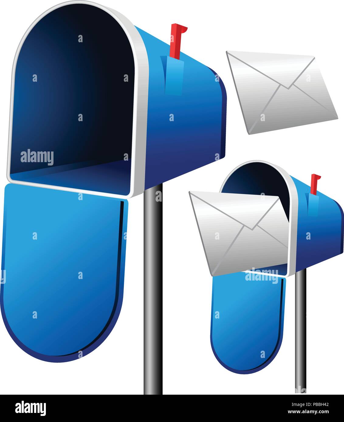 Open mailbox with letter on post - blue letterbox with envelope Stock ...