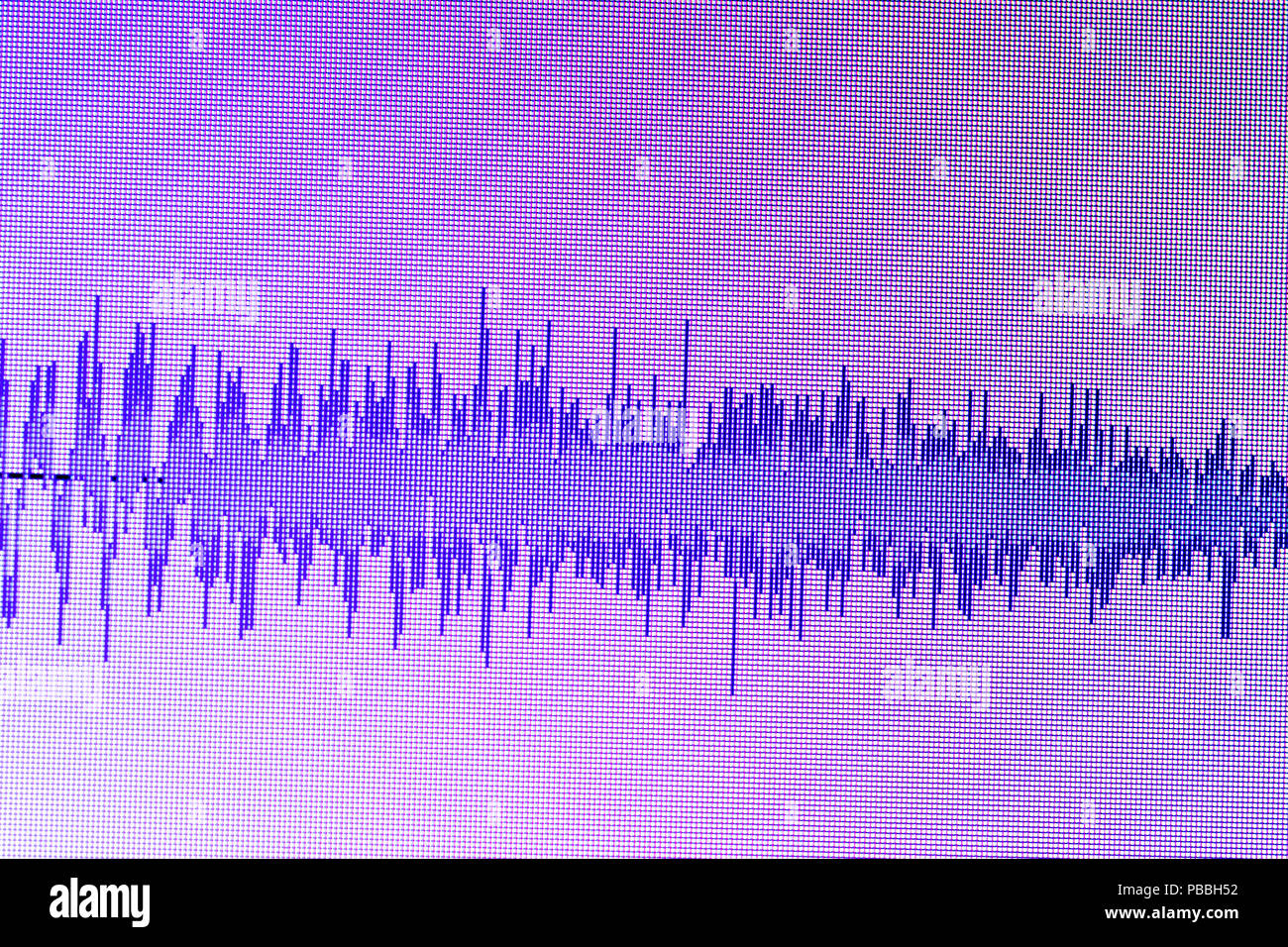 Audio sound wave studio editing computer program screen showings sounds ...